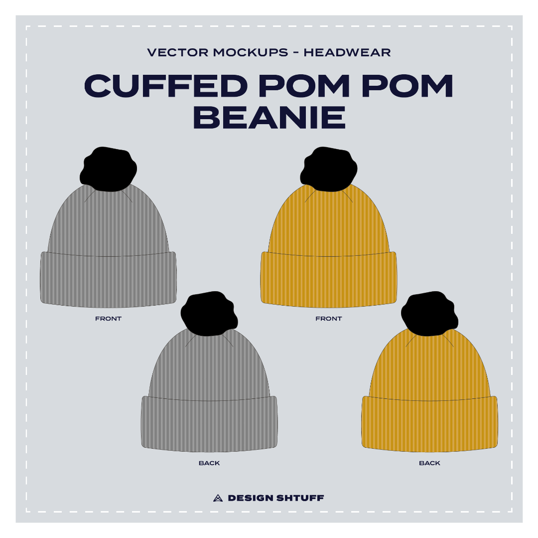 Cuffed Pom Pom Beanie Vector Mockup